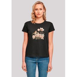 F4NT4STIC Damen T-Shirt "Vogelnest Blumen", schwarz, Gr. XL, Obermaterial: 100% Baumwolle, Shirts, Premium Qualit&auml;t