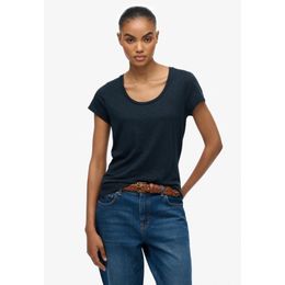 Superdry Damen T-Shirt "STUDIOS SCOOP NECK TEE", schwarz, Gr. XS, unifarben, Single Jersey, Obermaterial: 60% Baumwolle, 40% Lyocell, Shirts