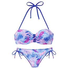 Vivance Damen B&uuml;gel-Bandeau-Bikiniblau, bedruckt, Gr. 40, bedruckt, Microfaser, Bikini-Sets, mit stylischem Bl&auml;tterprint