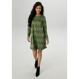 Damen Jerseykleid, schwarz, Gr. 40, Aniston SELECTED, Jacquardmuster, gemustert, Jersey, Obermaterial: 66% Polyester, 33% Viskose, 1% Elasthan,