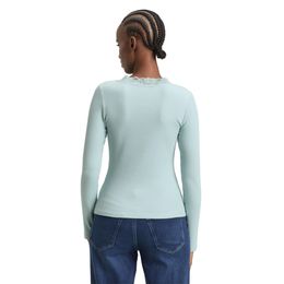 Damen Langarmshirtsilber cloud blau, Gr. XS, Tom Tailor Denim, unifarben, Rippware, Obermaterial: 93% Baumwolle, 7% Elasthan, Shirts, V-Ausschnitt