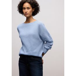 Street One Damen Rundhalspullover, blau, Gr. 42, meliert, Strick, Obermaterial: 37% Baumwolle, 34% Polyacryl, 26% Polyester, 3% Elasthan, Pullover,