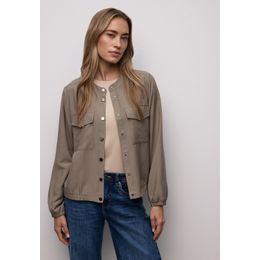 Langarmbluse Street One, Damen, Gr. 44, light terra mocha, Stoff, 84% Viskose, 16% Polyamid, unifarben, klassisch normal, V-Ausschnitt, B&uuml;ndchen, Blusen, mit Knopf Details