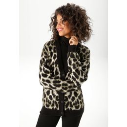 Aniston CASUAL Damen Strickjacke, schwarz, Gr. 48, Jacquardmuster, gemustert, Strick, Obermaterial: 74% Polyacryl, 23% Polyester, 3% Elasthan,