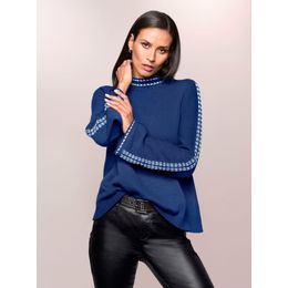 Heine Damen Strickpullover "Pullover", blau, Gr. 50, gemustert, mehrfarbig, unifarben, 50% Baumwolle, 50% Polyacryl, Pullover