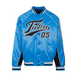 Fubu Damen Bomberjacke "Fubu Herren FM241-012-1 Fubu Varsity Satin Raglan Bomber Jacket"light blau, schwarz, creme, Gr. S, mehrfarbig, 100% Polyamid,