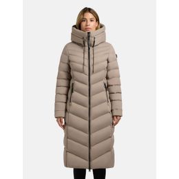 Steppjacke Khujo "Stoane2", Damen, Gr. L (40), hellgrau, Material: 100% Nylon, normal knielang, hoch geschlossener Ausschnitt, elastischer Bund, Jacken Steppjacke, Winterjacke mit Kapuze