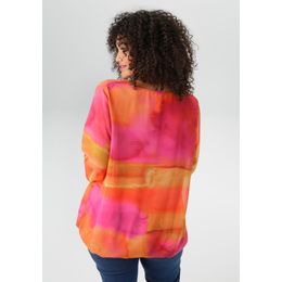 ANISTON PLUS Damen Schlupfbluse, orange, Gr. 48, bedruckt, Web, Obermaterial: 100% Polyester. Futter: 95% Viskose, 5% Elasthan, Blusen, tiefer