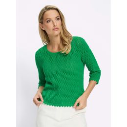Heine Damen Ajourpullover "Pullover"grasgr&uuml;n, Gr. 44, unifarben, 100% Baumwolle, Pullover