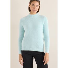 Stehkragenpullover Cecil, Damen, Gr. M (40), light foam blau, Strick, Obermaterial: 80% Polyester, 20% Baumwolle, unifarben, l&auml;ssig geschnitten h&uuml;ftbedeckend, Rundhals, Pullover Stehkragenpullover, Stehkragen und feines Strukturmuster