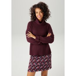 Aniston CASUAL Damen Strickpulloverbordeaux, Gr. 34, Strukturmuster, unifarben, Strick, Obermaterial: 100% Polyacryl, Pullover, in Streifen-Optik