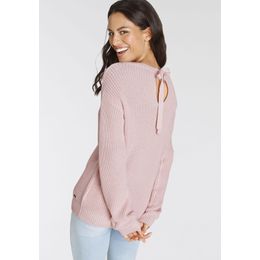 Laura Scott Damen Strickpullover, rosa, Gr. 44, unifarben, Grobstrick, Obermaterial: 50% Baumwolle, 50% Polyacryl, Pullover, mit Schleifen-Detail