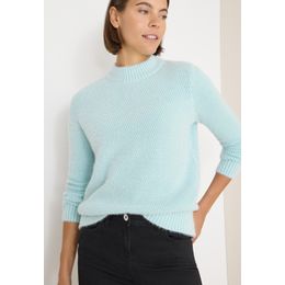 Cecil Damen Stehkragenpullover, blau, Gr. M, unifarben, Strick, Obermaterial: 80% Polyester, 20% Baumwolle, Pullover, Stehkragen und feines