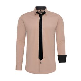 Rusty Neal Herren Langarmhemd, beige, Gr. L, unifarben, 60% Baumwolle, 37% Polyester, 3% Elasthan, Hemden, mit Krawatte