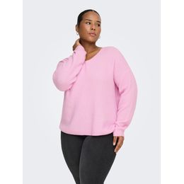 Strickpullover Only CARMAKOMA "CARCAMILLA V-NECK L/S PULLOVER KNT NOOS", Damen, Gr. L, pink lady, Strick, Obermaterial: 74% Polyacryl, 24% Polyester, 2% Elasthan, unifarben, normal, V-Ausschnitt, Pullover Strickpullover, Materialmix