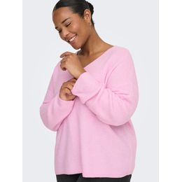 Only CARMAKOMA Damen Strickpullover "CARCAMILLA V-NECK L/S PULLOVER KNT NOOS"pink lady, Gr. S, unifarben, Strick, Obermaterial: 74% Polyacryl, 24%