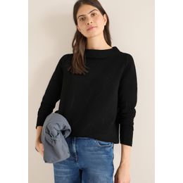Stehkragenpullover Cecil, Damen, Gr. M (40), schwarz, Strick, Obermaterial: 66% Polyester, 20% Viskose, 10% metallisierte Fasern, 4% Elasthan, unifarben, l&auml;ssig geschnitten h&uuml;ftbedeckend, Rundhals, Pullover Stehkragenpullover, im Glitzer-Look