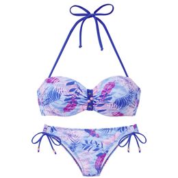 Vivance Damen B&uuml;gel-Bandeau-Bikiniblau, bedruckt, Gr. 38, bedruckt, Microfaser, Bikini-Sets, mit stylischem Bl&auml;tterprint