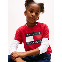 Tommy Hilfiger M&auml;dchen T-Shirtprimary rot, Gr. 16, unifarben, Single Jersey, Obermaterial: 93% Baumwolle, 7% Elasthan, Shirts, Kinder bis 16 Jahre,