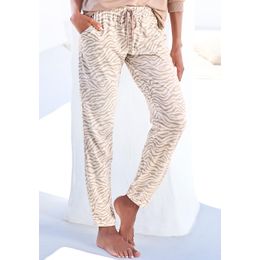 Lascana Damen Pyjamahose, Gr. 32, braun, Single Jersey, Obermaterial: 50% Baumwolle, 50% Viskose, gemustert, Hosen, Uni oder mit tollem Animal-Print