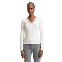 Damen Langarmshirtsanftes wei&szlig;, Gr. XXL, Tom Tailor Denim, unifarben, Rippware, Obermaterial: 93% Baumwolle, 7% Elasthan, Shirts, V-Ausschnitt mit