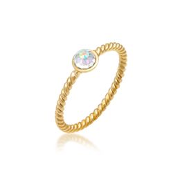 Elli Damen Fingerring "Solit&auml;r mit Kristalle von Swarovski925 Silber vergoldet", 54,mit Steinen, Silber 925 (Sterlingsilber), 1,5mm, gold, Silber 925