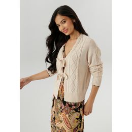 Damen Strickjacke, beige, Gr. 38, Aniston SELECTED, Rautenmuster, Zopfmuster, unifarben, Rippstrick, Obermaterial: 100% Polyacryl, Strickjacken, mit