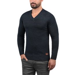 Strickpullover Blend "BHLasse", Herren, Gr. L, navy, Feinstrick, 50% Baumwolle, 50% Polyacryl, unifarben, Basic, regular fit, V-Ausschnitt, eingesetzt, Pullover Strickpullover, Feinstrickpullover mit aufgestickten Ellenbogenpatches
