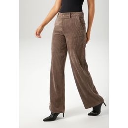 Aniston CASUAL Damen Cordhose, braun, Gr. 36, leicht gl&auml;nzend, unifarben, Cord, Obermaterial: 88% Polyester, 10% Polyamid, 2% Elasthan, Hosen, mit