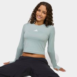 Funktionsshirt adidas Sportswear "JG TF CROP LS", M&auml;dchen, Gr. 116, wonder sage, wei&szlig;, Obermaterial: 83% Polyester, 17% Elasthan, Rundhals, Shirts Funktionsshirt