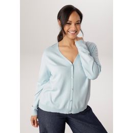 ANISTON PLUS Damen Strickjacke, blau, Gr. 54, unifarben, Feinstrick, Obermaterial: 70% Viskose, 30% Polyamid, Strickjacken, mit edlen Kn&ouml;pfen