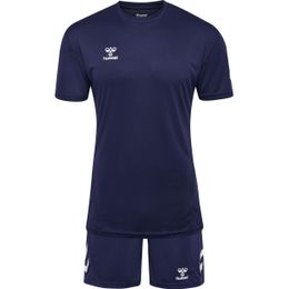 Hummel Damen Sportanzug "HMLLOGO SET", blau, Gr. XXL, Obermaterial: 100% Polyester, Sportanz&uuml;ge, 2-teiliges Set aus Shorts und T-Shirt, mit