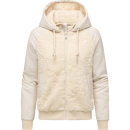 Ragwear Damen Pl&uuml;schjacke "Talianita YOUMODO"elfenbeinfarben, Gr. S, Material: 100% Polyester, Jacken, Leicht gef&uuml;tterte Teddyjacke mit Kapuze