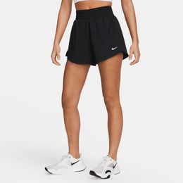 Nike Damen Shorts "Nike One Women's Dri-FIT High-Waisted 3" 2-in-1 Shorts"schwarz, reflective silv, Gr. XXL, Obermaterial: 100% Polyester, Hosen, f&uuml;r