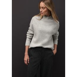 Stehkragenpullover Street One, Damen, Gr. 44, pelican grau meliert, Strick, Obermaterial: 37% Baumwolle, 34% Polyacryl, 26% Polyester, 3% Elasthan, unifarben, bequem h&uuml;ftbedeckend, Rundhals, Pullover Stehkragenpullover, mit dezentem Strukturmuster
