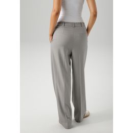 Aniston CASUAL Damen Anzughose, grau, Gr. 48, meliert, Web, Obermaterial: 62% Polyester, 34% Viskose, 4% Elasthan, Hosen, mit Bundfalten