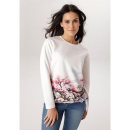 Damen Sweatshirtsanftes wei&szlig;, hellblau, rosa, pink, schwarz, anthra, taupe, stein, Gr. 42, Aniston SELECTED, bedruckt, gebl&uuml;mt, Sweatware,