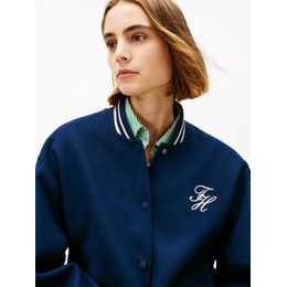 Tommy Hilfiger Damen Bomberjacke "DF WOOL VARSITY BOMBER", blau, Gr. 40, unifarben mit Farbeinsatz, Web, Obermaterial: 60% Wolle, 40% Polyester,