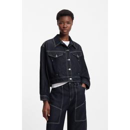 BOSS Orange Damen Jeansjacke "BOMBER TRUCKER 1.0 Premium Damenmode"dunkelblau 401, Gr. L, unifarben, Denim/Jeans, Obermaterial: 61% Baumwolle, 39%