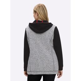 sheego Damen Bikerjacke, grau, Gr. 50, gemustert, mehrfarbig, meliert, 100% Polyester, &Auml;rmel und Kapuze:36% Baumwolle, 3% Elasthan, 61% Polyester,