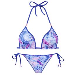 Vivance Damen Triangel-Bikiniblau, bedruckt, Gr. 38, bedruckt, Microfaser, Bikini-Sets, mit stylischem Bl&auml;tterprint