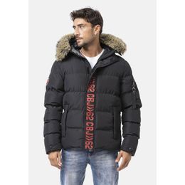 Cipo & Baxx CIPO & BAXX Herren Winterjacke "CM227", schwarz, Gr. M, bedruckt, Stoff, 100% Polyester, Jacken, warm gef&uuml;ttert mit Fellkapuze & Cipo & Baxx