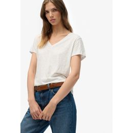 Superdry Damen T-Shirt "STUDIOS SLUB EMB VEE TEE"floral multi, Gr. XL, unifarben, Single Jersey, Obermaterial: 60% Baumwolle, 40% Lyocell, Shirts,