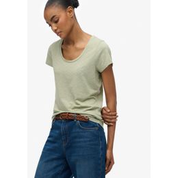 Superdry Damen T-Shirt "STUDIOS SCOOP NECK TEE", gr&uuml;n, Gr. XXL, unifarben, Single Jersey, Obermaterial: 60% Baumwolle, 40% Lyocell, Shirts