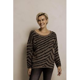 Zhrill Damen Strickpullover "ZHNINA ZEBRA"sand, Gr. S, animal-print, gestreift, Strick, Obermaterial: 54% Polyacryl, 32% Polyester, 10% Wolle, 4%