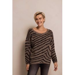 Zhrill Damen Strickpullover "ZHNINA ZEBRA"sand, Gr. L, animal-print, gestreift, Strick, Obermaterial: 54% Polyacryl, 32% Polyester, 10% Wolle, 4%
