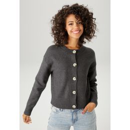 Aniston CASUAL Damen Strickjackedunkelgrau, meliert, Gr. 44, meliert, Strick, Obermaterial: 73% Polyacryl, 24% Polyester, 3% Elasthan, Strickjacken,