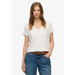 Superdry Damen T-Shirt "STUDIOS SLUB EMB VEE TEE"floral multi, Gr. XS, unifarben, Single Jersey, Obermaterial: 60% Baumwolle, 40% Lyocell, Shirts,