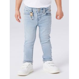 name it Jungen Slim-fit-Jeans "NMMTHEO DNMTHAYER 2689SWE KEY PANT NOOS"light blau bleached denim, Gr. 128, unifarben, Denim/Jeans, Obermaterial: 70%