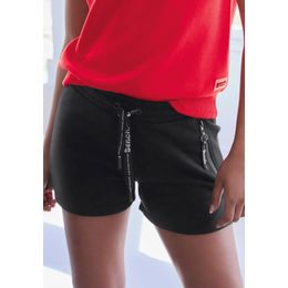 Damen Sweatshorts, BENCH. LOUNGEWEAR, Gr. 44schwarz, Sweatware, Obermaterial: 60% Baumwolle, 40% Polyester, unifarben, Hosen, mit seitlichen Schlitz